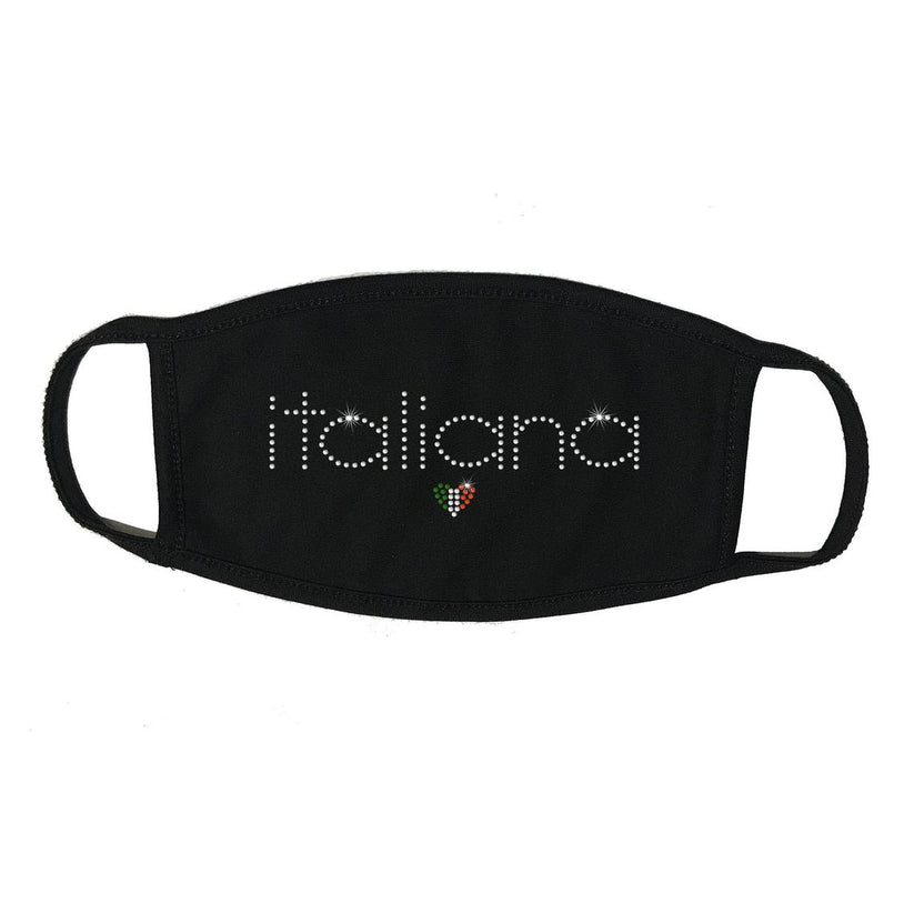 Rhinestone Embellished Black Face Mask with Italiana and Heart Flag ...