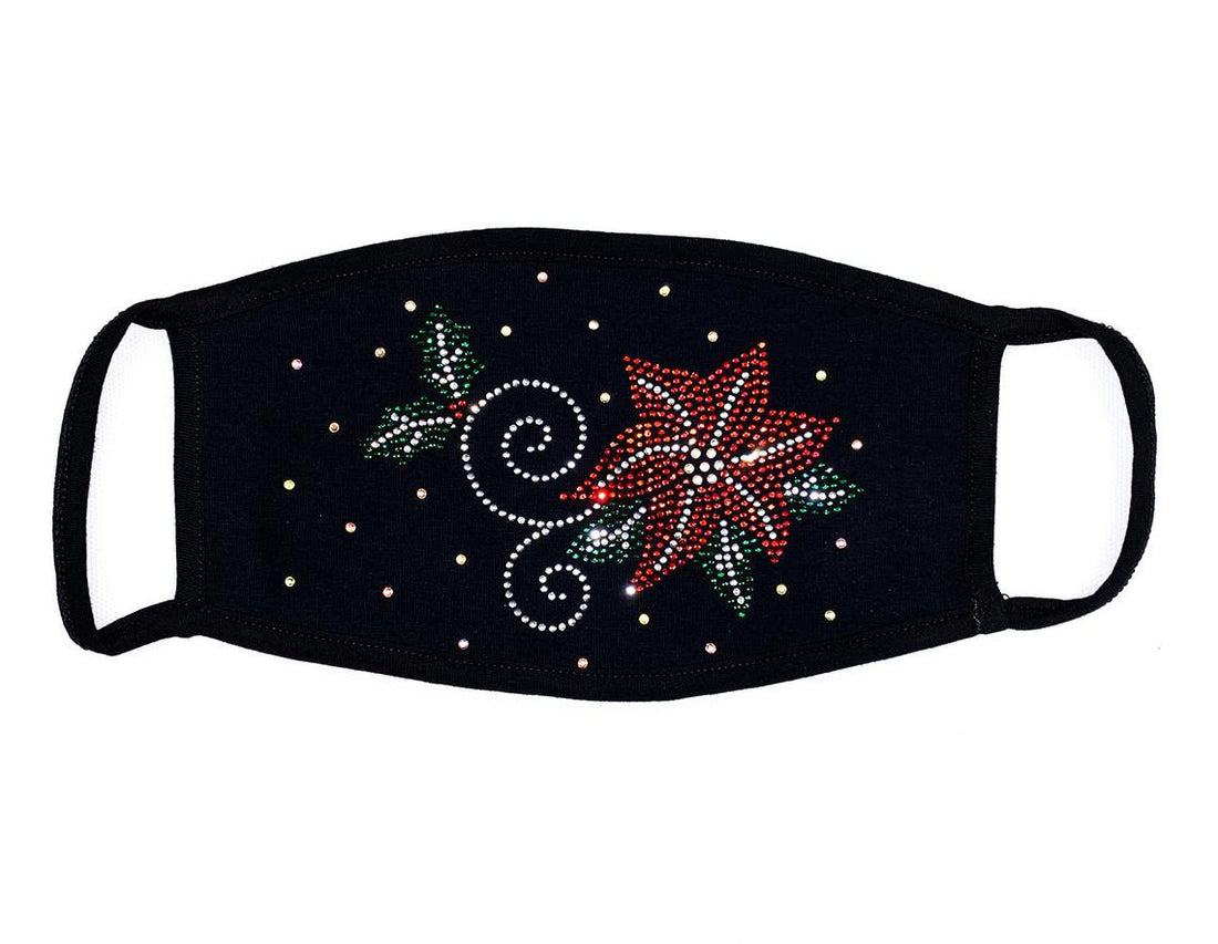 Rhinestone Embellished Black Face Mask with Poinsettia Flower ...