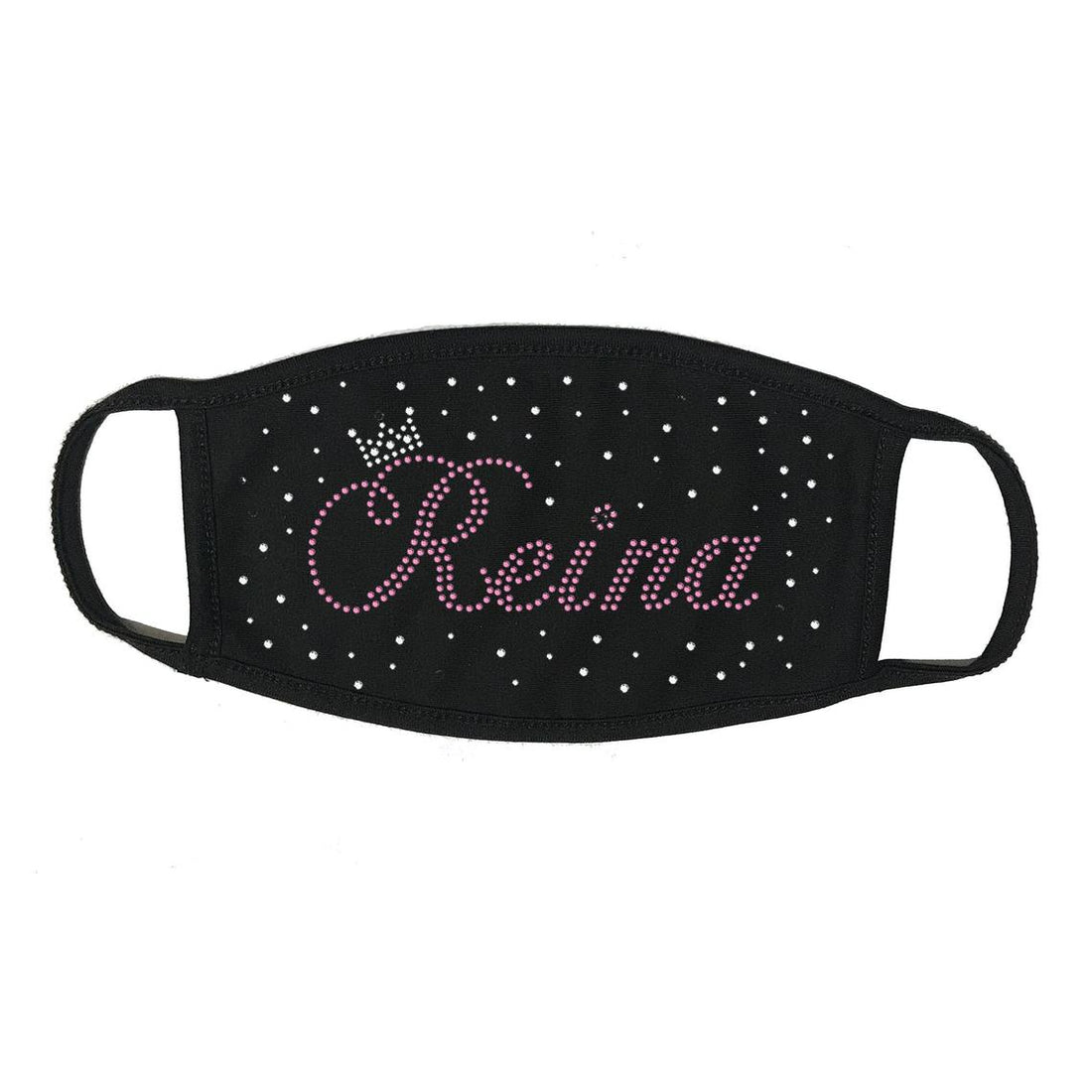 Rhinestone Embellished Black Face Mask with Reina con Corona ...