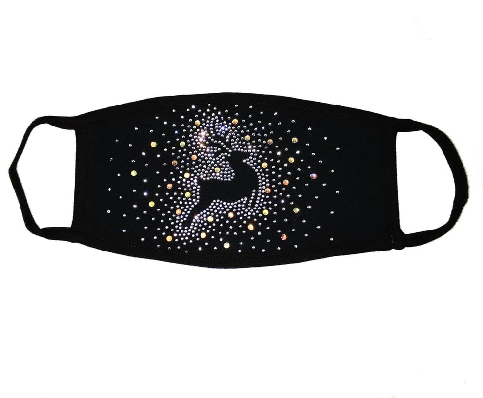 Rhinestone Embellished Black Face Mask with Scattered Reindeer ...